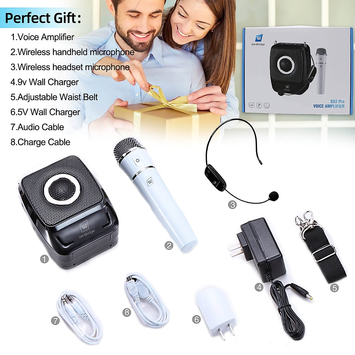 Bluetooth Voice Amplifier Personal Portable Pa System, 25W Megaphone Speaker with 2 Wireless Mics, Voice Amplifier with Wireless Microphone System for Teachers Teaching Singing Outdoor Indoor ect