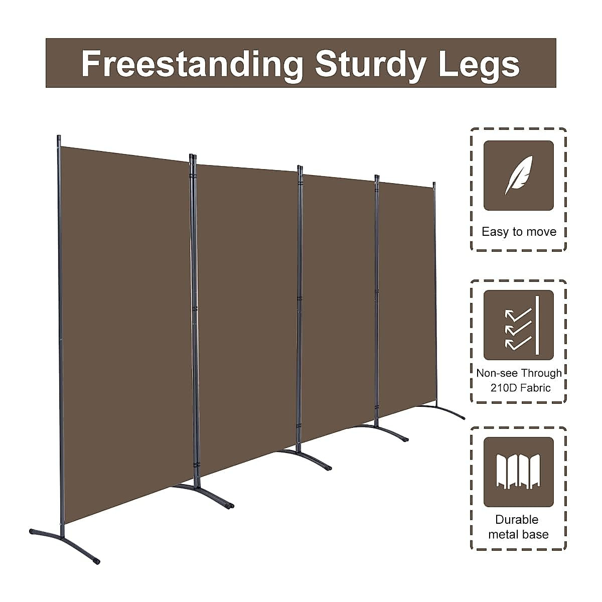 JVVMNJLK Indoor Room Divider, Portable Office Divider Room Divider Wall Divider Screen 4 Panel, Folding Partition Privacy Screen Walls Dividers for Room Separator 136" W x 71.3" H, Brown
