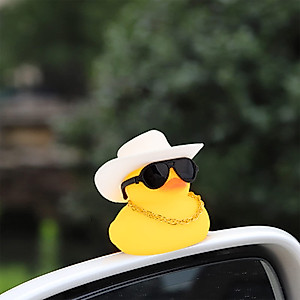 wonuu Rubber Duck Car Ornaments Yellow Duck Car Dashboard Decorations with Propeller Helmet for Christmas Decor and Home Decorations for Adults, Z-White Cowboy Hat