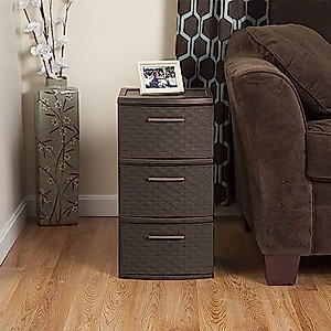 Sterilite 3 Drawer Wicker Weave Decorative Storage Organization Container Cabinet Tower with Driftwood Handles, Espresso (8 Pack)