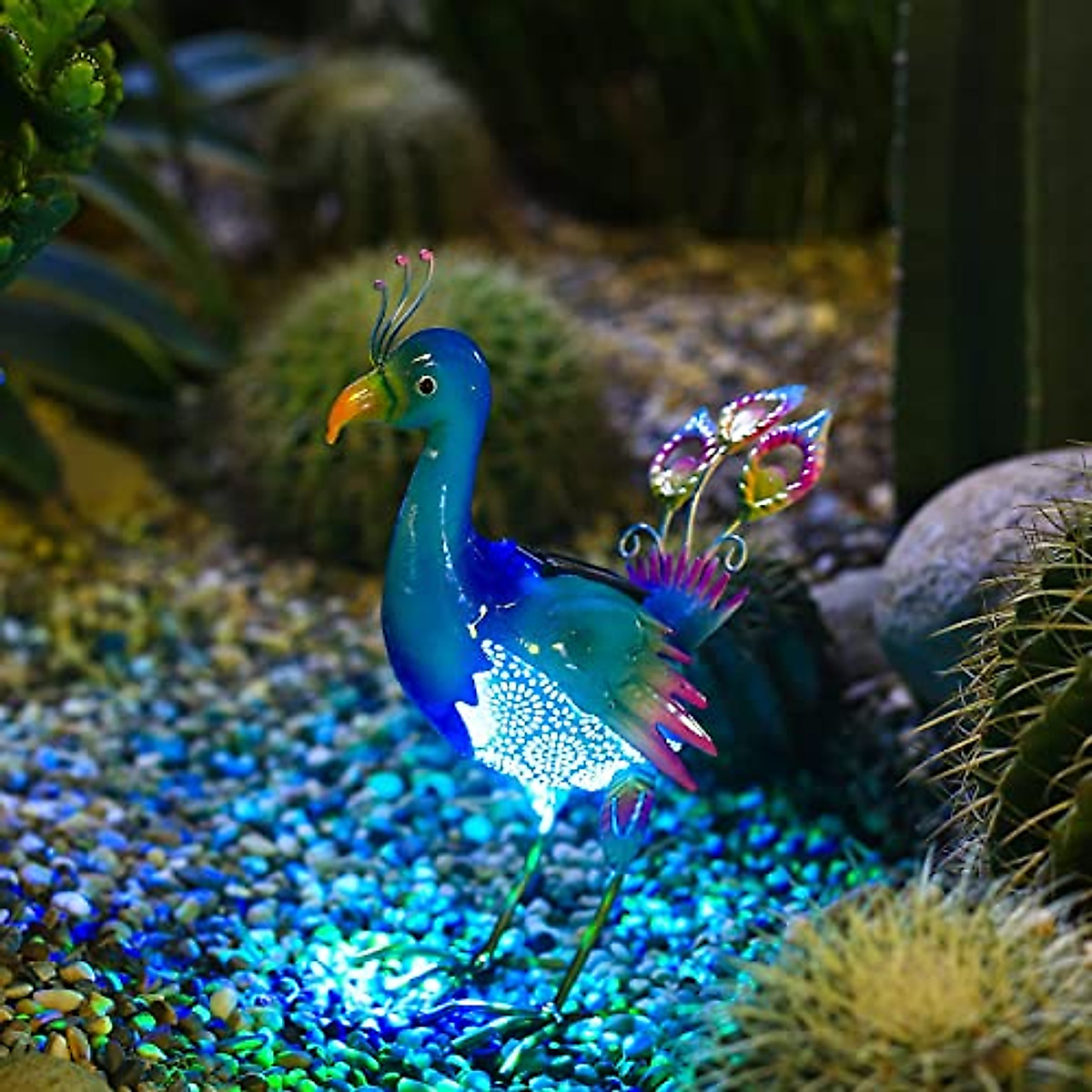 HSHD Solar Animal Lights Outdoor - Solar Power Figurine Waterproof Garden Decor with Metal Yard Art, Peacock Statue Light for Pathway Patio Backyard Decoration Lawn Ornaments(Peacock)