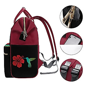 Hummingbird and Red Hibiscus Flower Diaper Bag Backpack Large Capacity Mommy Bags Multifunction Nappy Bag Travel Back Pack Red-Style