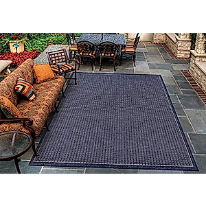 Couristan Recife Saddle Stitch Indoor/Outdoor Area rug, 8'6" x 13', Ivory-Indigo