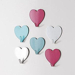DIAODA Love Heart Shape Cute Self Adhesive Towel Hanging Hook Decorative Hooks for Girls Room Shower Bedroom Door Purse Keys Coat(5pc Light Pink)