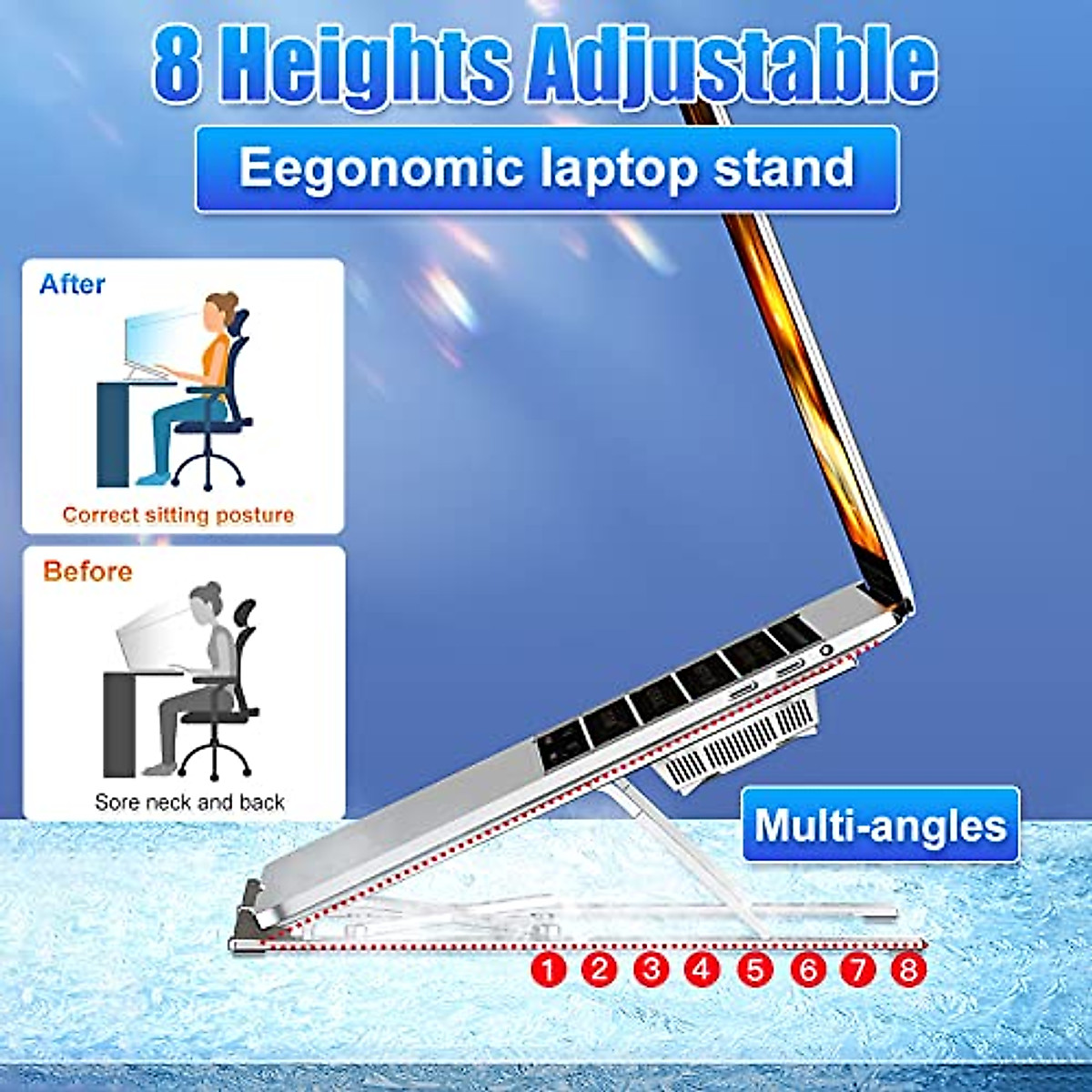 NORMIA RITA Semiconductor Laptop Cooling Stand, 3S Fast Cooling Foldable Laptop Cooler with Refrigeration Plate, Portable Gaming Laptop Cooling Pad for Desk with 8 Heights Adjustable