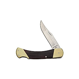 Klein Tools 44037 Sportsman Knife 3-3/8-Inch Stainless Steel Sharp Point Blade, Wood With Brass