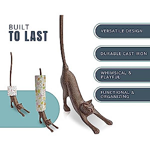 Yoga Cat Decorative Paper Towel Holder or Toilet Paper Holder by Comfify - Adorable “Downward Dog” Pose Kitty- Cast Iron Paper Towel Stand - Antiqued Cast Iron Storage - Multiple uses - 19” Tall.