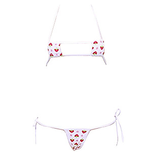 SINGUYUN Sexy Strawberry Lingerie Micro Bikini Japanese Anime Cosplay Swimsuit Thong Pajama Set (316White Red)