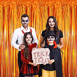GOER 3.2 ft x 9.8 ft Metallic Tinsel Foil Fringe Curtains Party Photo Backdrop Party Streamers for Birthday,Graduation,New Year Eve Decorations Wedding Decor (Orange,1 Pack)