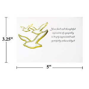Gappitv Funeral Sympathy Acknowledgements - Set of 25 Thank You Cards - Includes Envelopes - Gold Foil Stamped Going Home Doves