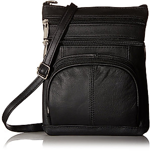 Leather Shoulder Bag Handbag Purse Cross Body Organizer Wallet Multi Pockets (Black)