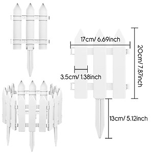 PLULON 6 Pieces Garden Fence with 6 Pieces Fence Insert White Plastic Fence Garden Picket Fence Edgings Lawn Flowerbeds Plant Borders Decorative Garden Yard