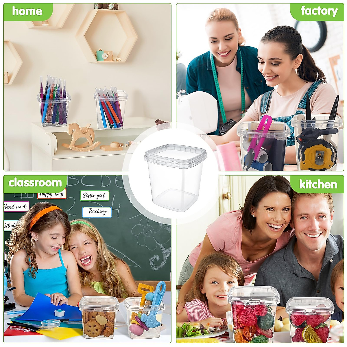 Sliner 60 Sets Square Deli Containers with Lids Clear Food Storage Containers Plastic Freezer Microwaveable Safe Deli Cups Leak Proof Airtight Meat for Restaurant(32oz, 16oz, 8oz)