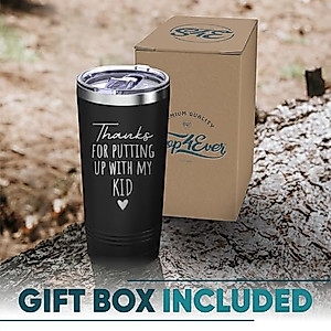 shop4ever Thank You for Putting Up With My Kids Engraved Insulated Stainless Steel Tumbler with Lid 20 oz. Funny Teacher Appreciation Gift (Black)