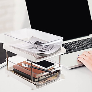 Ruishetop Stackable Under Sink Cabinet Organizer, Multi-Purpose 2 Tier Drawers Sliding Cabinet Basket Organizer Drawer with Handle for Home Kitchen Bathroom Office