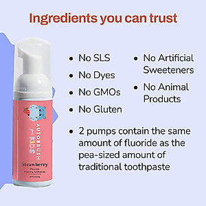 autobrush Kids Fluoride Foaming Toothpaste Strawberry Flavor for Electric or U-Shaped Toothbrush, SLS-Free, Training Toothpaste, Anti-Cavity, Travel Friendly (2 Pack)