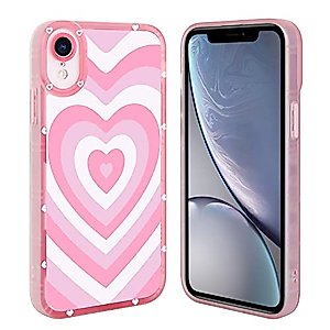 AIGOMARA Compatible with iPhone XR Case Pink Heart Print Cute Pink Heart Pattern Case for Women Girl Full Camera Protective Soft TPU Shockproof Phone Cover for iPhone XR
