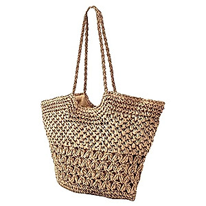 Aktudy Summer Straw Woven Bag Handmade Hollow Beach Vacation Bags Fashion Simple Exquisite Large Capacity for Seaside Holiday