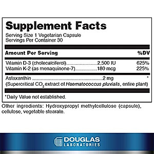 Douglas Laboratories K2-D3 with Astaxanthin | Antioxidant Support for Bones, Immune Function, and Vascular Health* | 30 Capsules