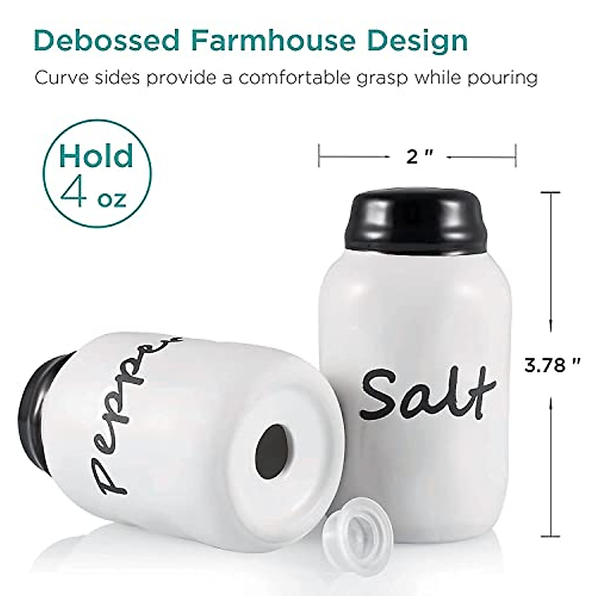 Salt and Pepper Shakers Set - Ceramic Salt and Pepper Shakers, Adorable Salt and Pepper Set for Kitchen Decor, Perfect for Cooking, RV, BBQ, Set of 2, 4 OZ