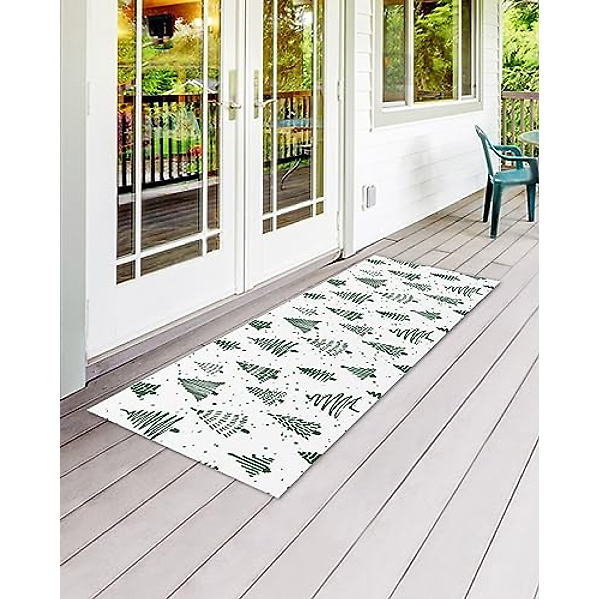 Entryway Door Mat, Non Slip Floor Mats Low-Profile Small Bathroom Kitchen Rugs, Christmas Green Xmas Tree Texture Absorbent Front Indoor/Outdoor Doormat - Easy to Clean Doormats