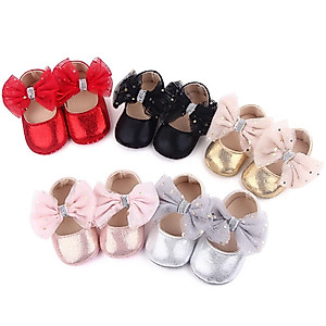SABATUTU Infant Baby Girls Princess Wedding Dress Mary Jane Flats,Toddler Soft Sole Prewalker Sparkly Lightweight Shoes (a13/Gold, 6-12months)