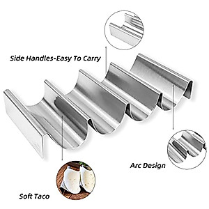 Uyauld Taco Holders 2 Pieces, Stainless Steel Taco Stand Burrito Rack Tray, U-Shape Shell Grill Food Holder for Holding 4 Tacos 6" 8"10", Spring Roll