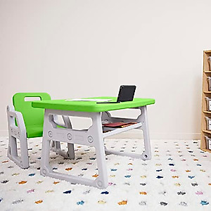 ECR4Kids Toddler Plus Desk and Chair, Kids Furniture, Grassy Green/Light Grey