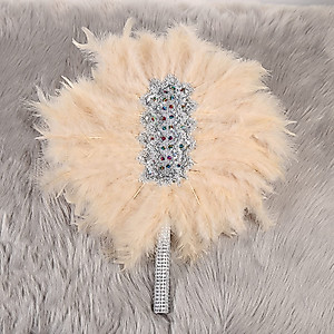 African Custom Wedding Feather Hand Fan Lace Dance Fan with Sequins Stone Handmade Abanicos para Boda Bride Hand Held Photo Prop