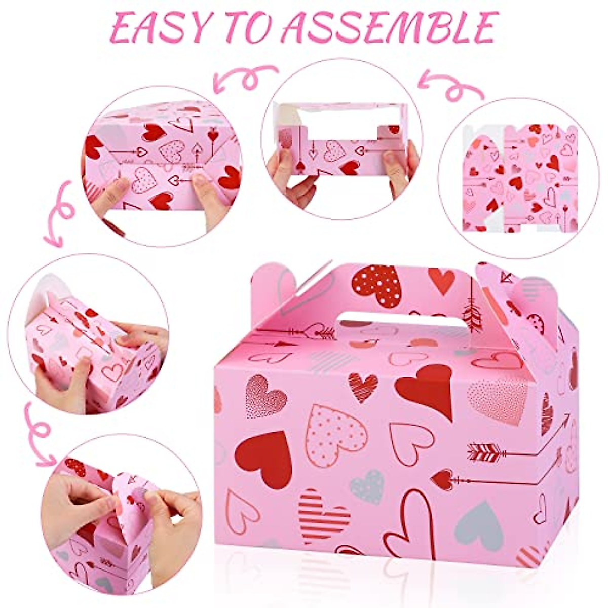 ADXCO 24 Pack Valentine's Day Treat Boxes, 6.3 x 3.5 x 3.5 Inch Gable Treat Boxes Paper Gift Box Goodie Boxes for Valentines Container Candy BoxesWedding, Birthday Party Favor Boxes