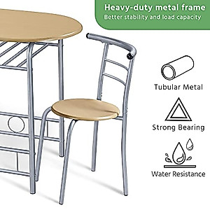 Yaheetech 3-Piece Dining Table Set, Kitchen Table & Chair Sets for 2, Compact Table Set w/Steel Legs, Built-in Wine Rack for Breakfast Nook, Small Space, Apartment, Natural