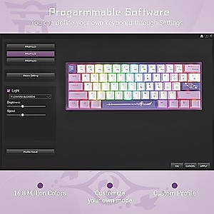 Womier WK61 Purple Keyboard - 60% RGB Mechanical Gaming Keyboard,Hot-Swappable Mini Keyboard w/Pudding Keycaps, Pro Driver/Software Supported - Red Switch(with Silicone Pad)