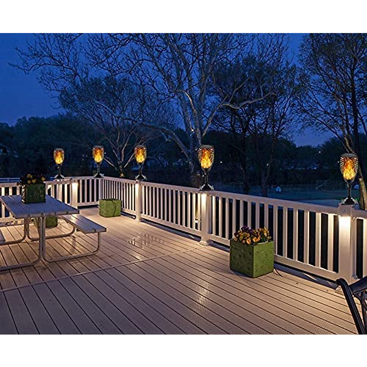 Solar Landscape Path Garden Lights Outdoor 3 in 1 Adaptors Deck Lighting Fence Post Light Dancing Flickering Flame Torch LED Wall Lamp Waterproof for Yard Porch Patio 4 Pack