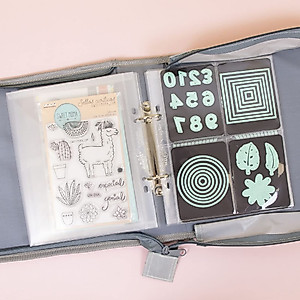 Craftelier - Stamp and Die Organiser | 2 D-Ring System for 6" x 8" Pouches | Size 25.5 x 25.5 x 7 cm (10" x 10" x 2.75") - Turquoise with Constellation Pattern