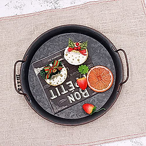 Funerom Industrial Style Metal Iron Tray,Black Galvanized Tin Color (11.8 inch)