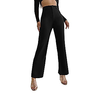 SweatyRocks Women's Elegant High Waist Solid Long Pants Office Trousers Solid Black S