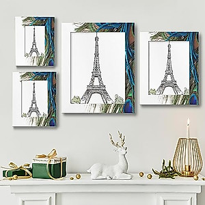 Peacock Feather 8x10 Picture Frame, Boho Wooden Photo Frame for Wall Mounting or Tabletop Living Room Bedroom Home Decor