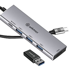 Bundles USB C 5-IN-1 Hub and USB A to C Adapter, ANKMAX P531H + UA312C, USB Type C Adapter with 4K HDMI, 3 USB 3.1, Power Delivery PD Charging Port for MacBook/Pro/Air,iPad Pro and Thunderbolt 3 Windo