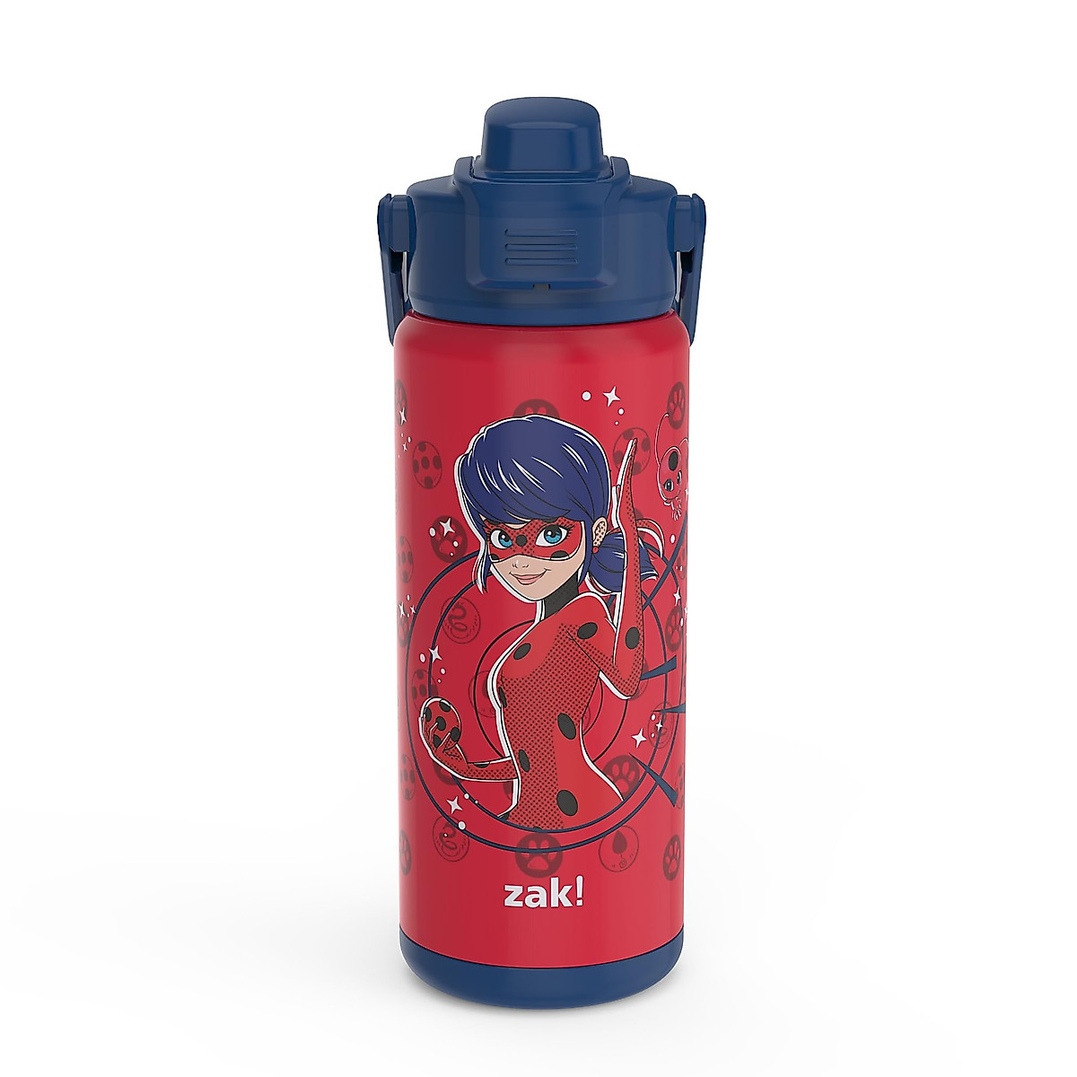 zak! Beacon Insulated Bottle, Miraculous Ladybug - 20 oz - Durable Stainless Steel - Double-Wall Vacuum Insulation, Silicone Spout & Push-Button, Leak-Proof Lid - Dishwasher Safe