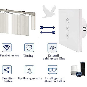Smart Curtain Switch, 2.4Ghz WiFi Switch Works with Alexa and Google Home, App Remote Control and Voice Control, Device Sharing and Timer Function, ETL&FCC Certified, Neutral Wire Required, 2 Packs