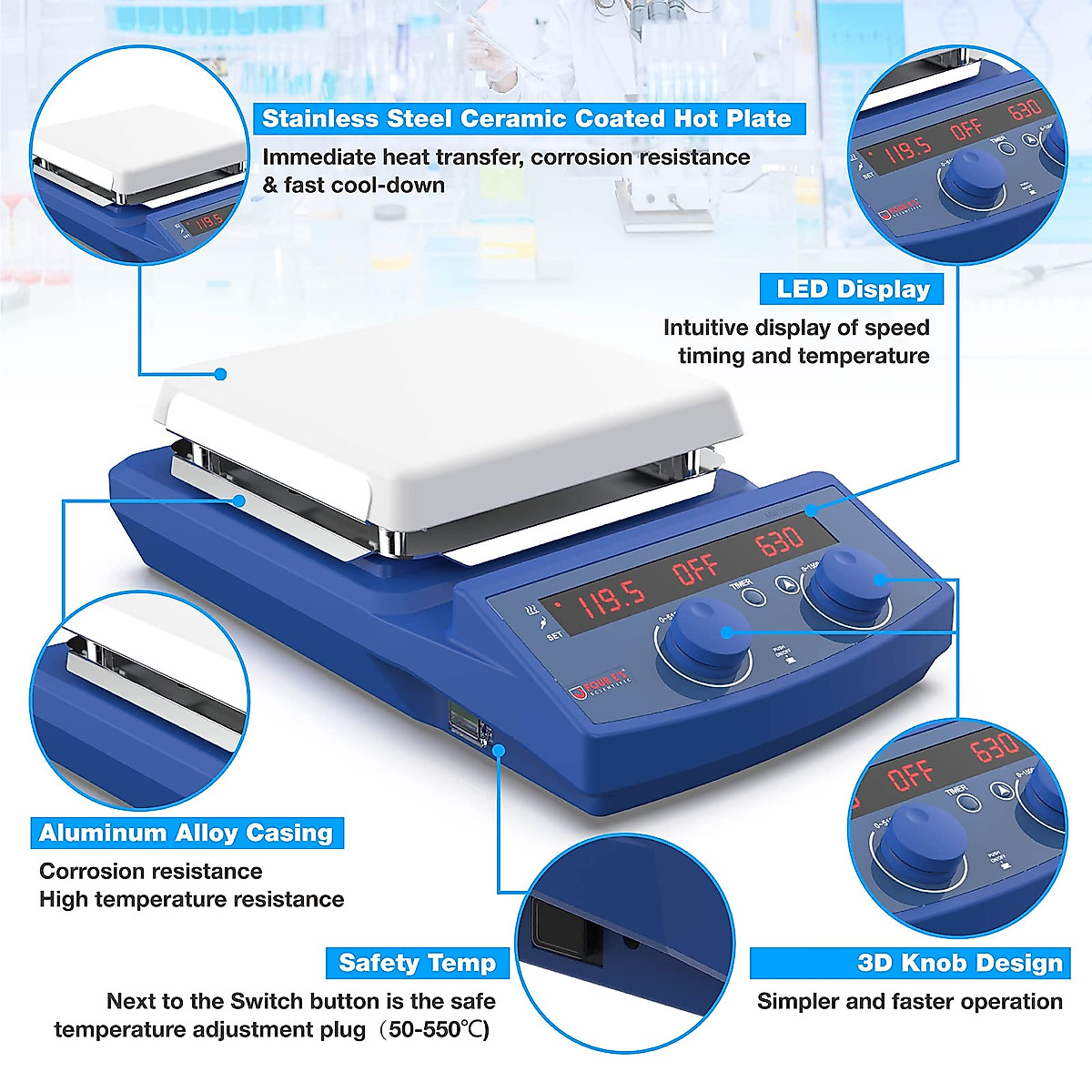 FOUR E'S SCIENTIFIC 7 Inch Hotplate Magnetic Stirrer with Stand