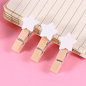 HEALLILY 100pcs Mini Wooden Clothespins Star Shape Wall Hanging Clips Photo Clips Picture Pegs Craft Clips with Rope White