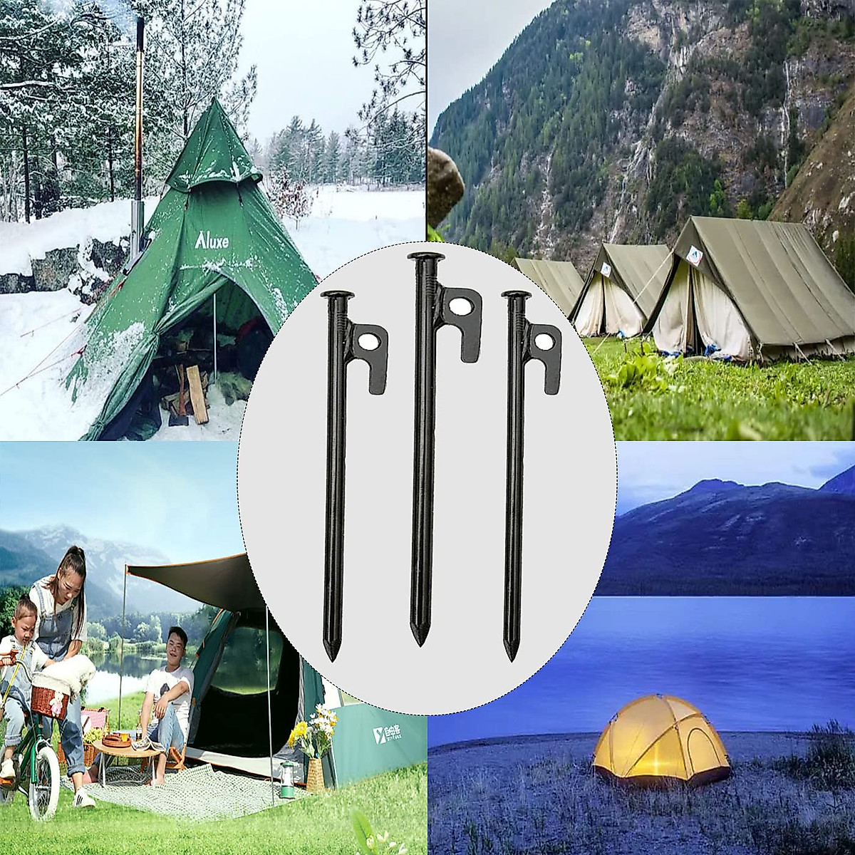 Tent Stakes Heavy Duty 12 inch Steel Tent Pegs for Camping Unbreakable and Inflexible