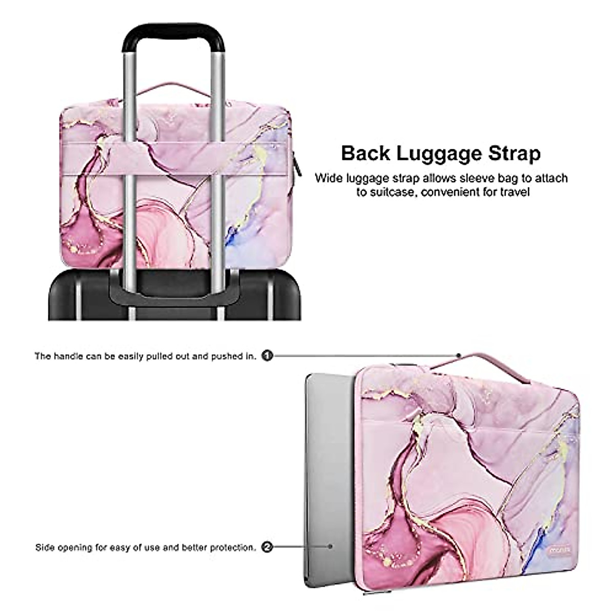 MOSISO 360 Protective Laptop Sleeve Bag Compatible with MacBook Air/Pro, 13-13.3 inch Notebook, Compatible with MacBook Pro 14 inch 2023-2021 A2779 M2 A2442 M1 with Belt Marble MO-MBH216