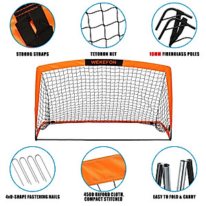 WEKEFON Soccer Goal, 5' x 3.1' Portable Soccer Net with Carry Bag for Backyard Games and Training for Kids and Youth Soccer Practice
