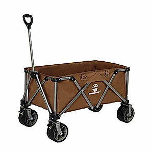 CRONDA Boutique Foldable Camping Cart, Heavy Duty Collapsible Folding Wagon Utility Outdoor Camping Garden Cart, All Terrain Wheels with Brake (Brown)