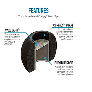 COMPLY Foam Tsx-500 Ear Tips for KZ ZS10, ZSN, AS10, Zax, ZSX, Moondrop Starfield, Aria, Kato, Fiio F9, Aukey EP-B40 and More | Ultimate Comfort | Unshakeable Fit | TechDefender | Medium, 3 Pairs