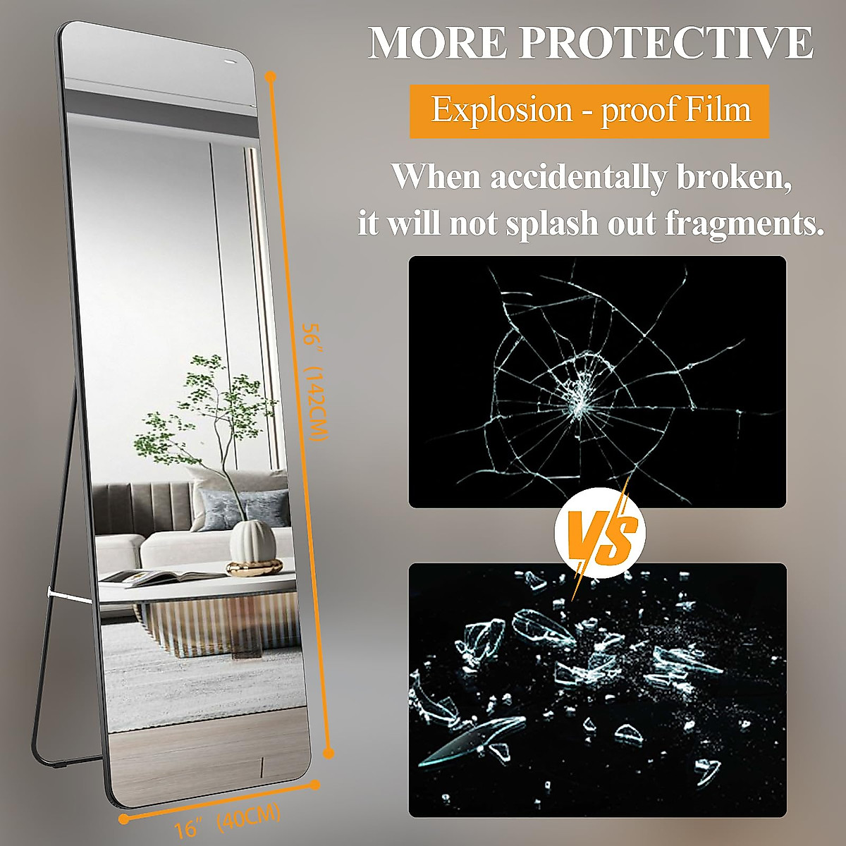 EDTEMI Floor Mirror Full Length,56"x16"Free Standing or Leaning Against Wall Mirror Full Body Mirror,Wall Mounted Hanging Mirror, Large Dressing Mirror with Stand for Bedroom Living Room(Black)