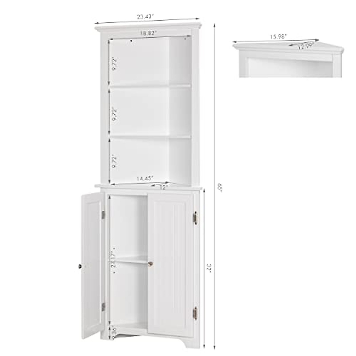 UTEX Tall Corner Cabinet, Free Standing Corner Storage Cabinet with Doors and Adjustable Shelves, Storage Cabinet Tall for Bathroom, Kitchen, Living Room, White