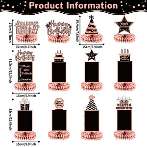 ZOiiWA 12PCS Rose Gold Birthday Decorations for Women Girls Happy Birthday Photo Honeycomb Centerpiece Black Rose Gold Photo Table Centerpiece Party Supplies 16th 30th 40th 50th 60th Bday Table Topper